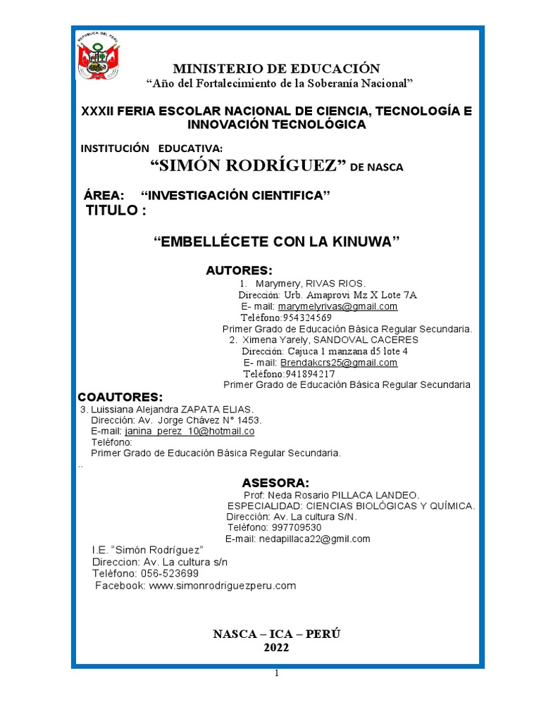 Proyecto Embellecete Con La Kinuwa | PDF | Quinua | Nutrición