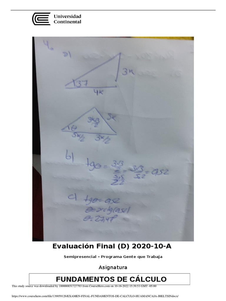 Examen Final Fundamentos de Calculo2020 | PDF