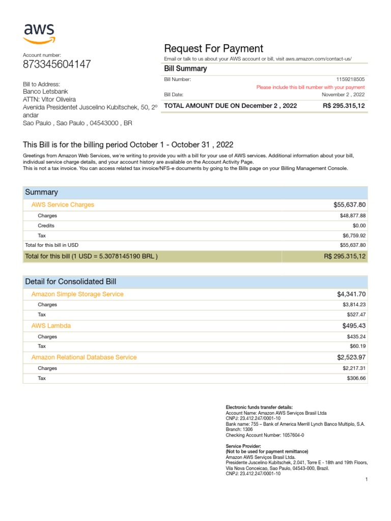 Invoice 1159218505 | PDF | Amazon Web Services | Computing