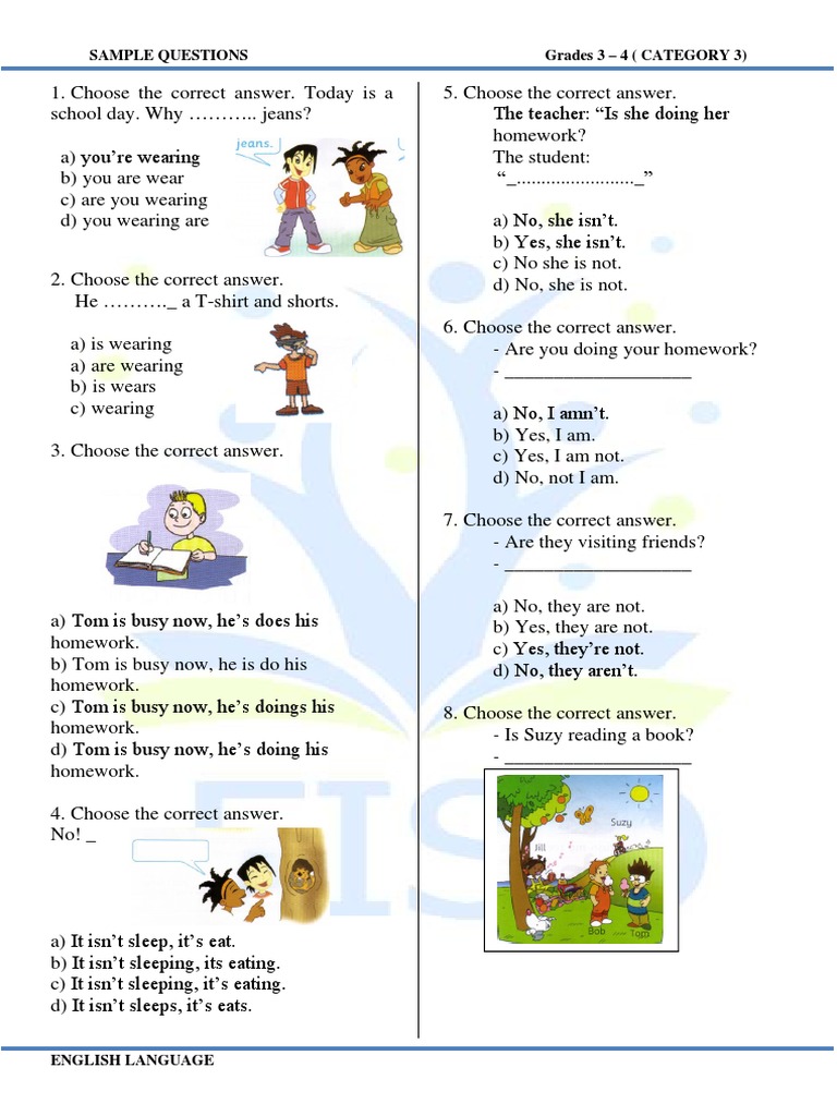 ENGLISH LANGUAGE - Grades 3 4 Category 3 | PDF
