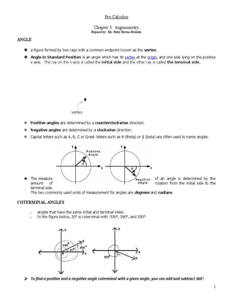 Chapter 3 Pre-Calculus | PDF | Trigonometric Functions | Angle