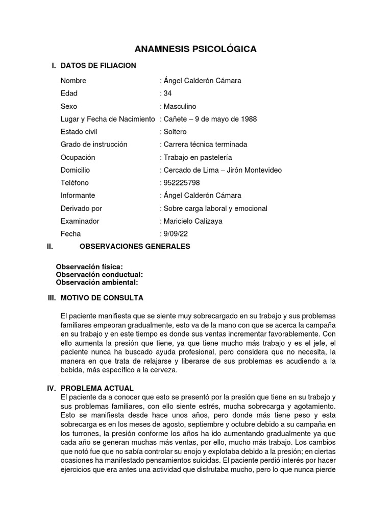 Modelo De Anamnesis Psicologica