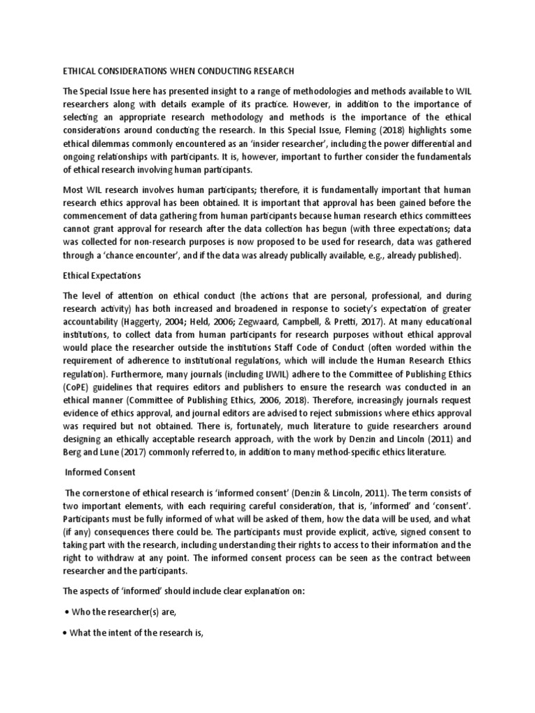 Ethical Considerations When Conducting Research | PDF | Informed Consent | Conflict Of Interest