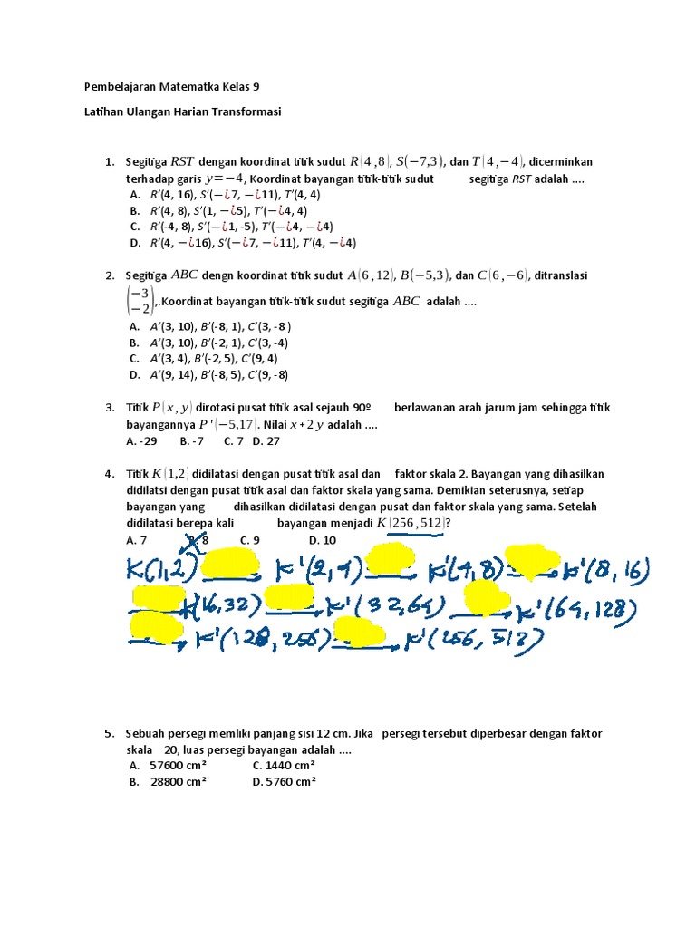 Latihan Transformasi Matematika Kelas 9 | PDF | Metode & Bahan Ajar