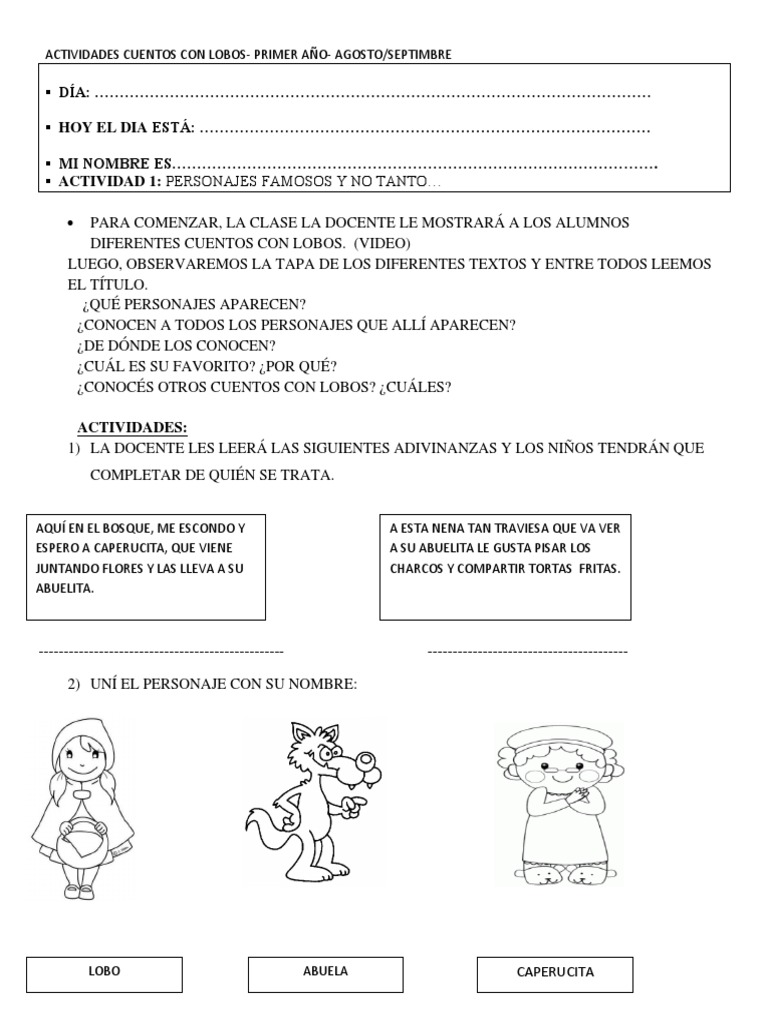 Actividades de Cuentos con Lobos | PDF | Artes del Lenguaje y ...