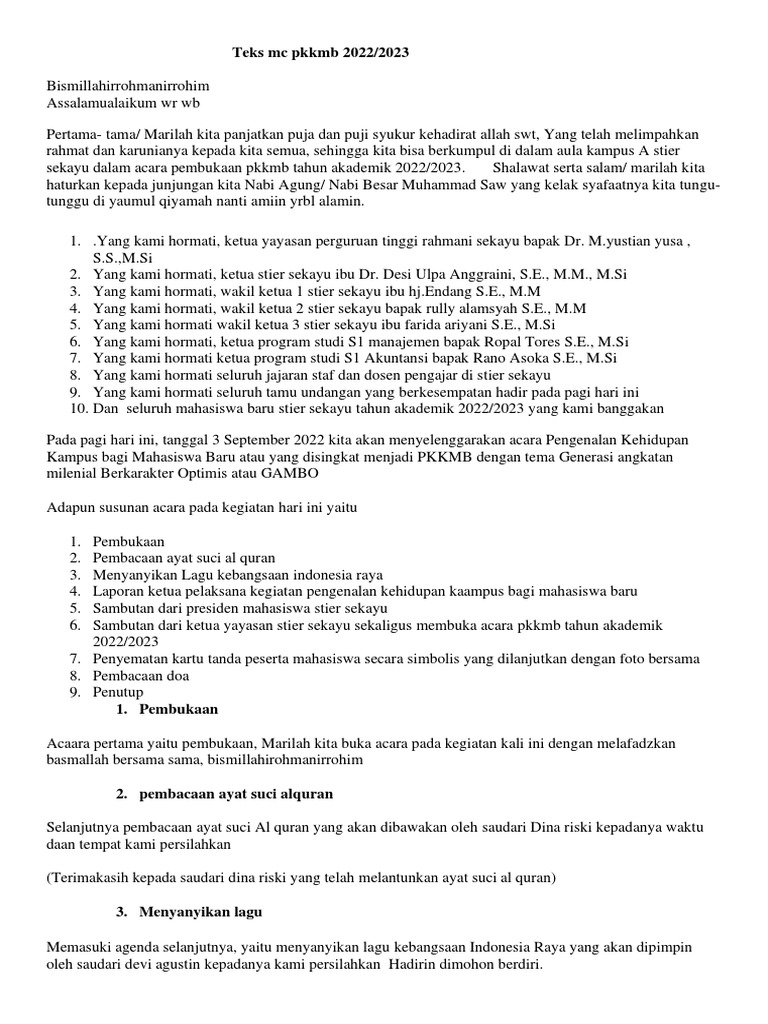 Teks MC PKKMB | PDF