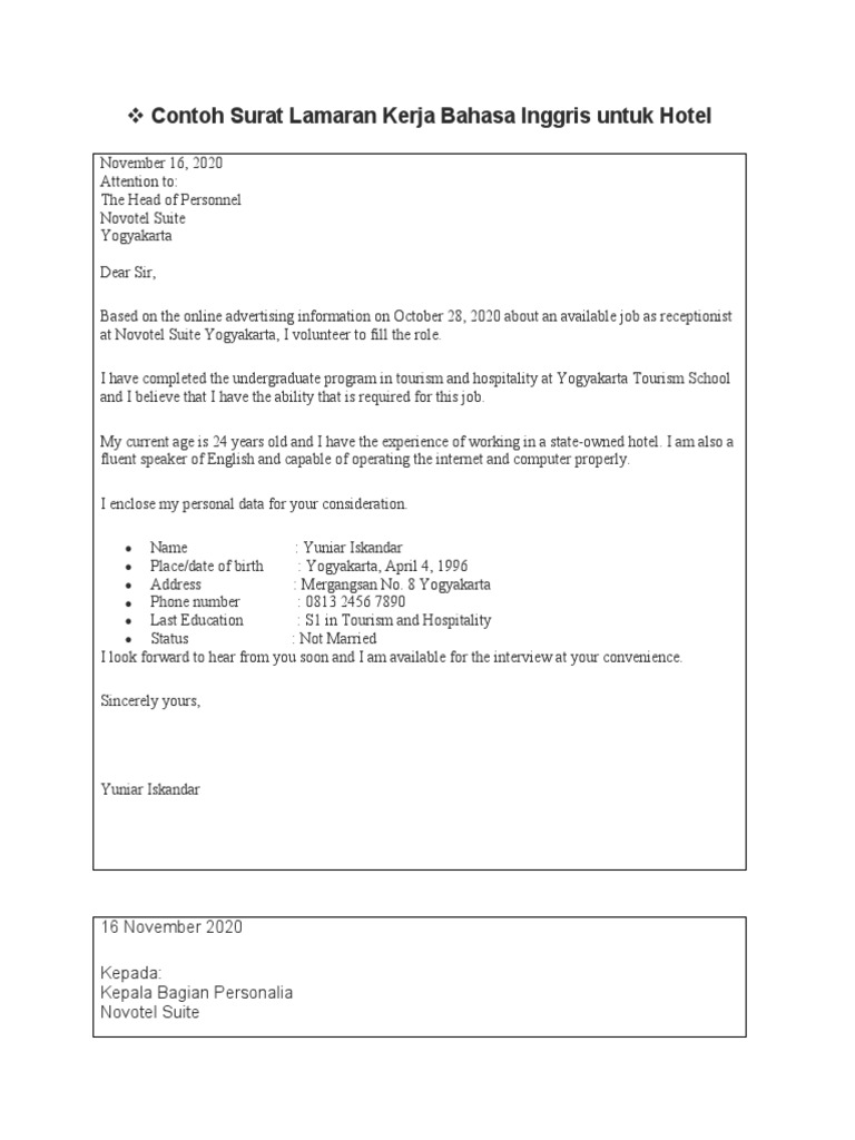 Contoh Lain Job Application Letter | PDF