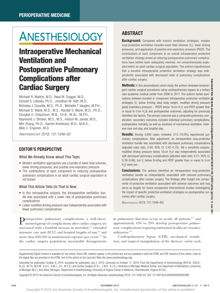 Mathis Et. Al. Intraoperative MV & PPC | PDF | Anesthesia | Surgery