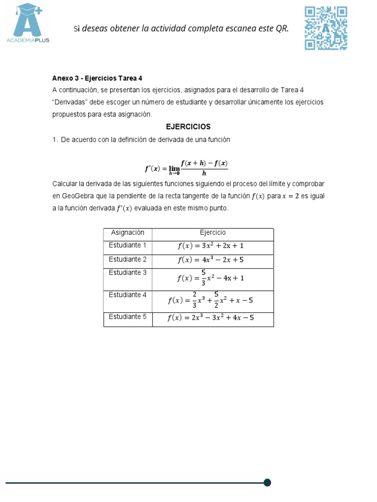 Tarea 4 - Derivadas, Desarrollo, Ejercicios Tarea 4, Calculo Diferencial | PDF | Derivado ...