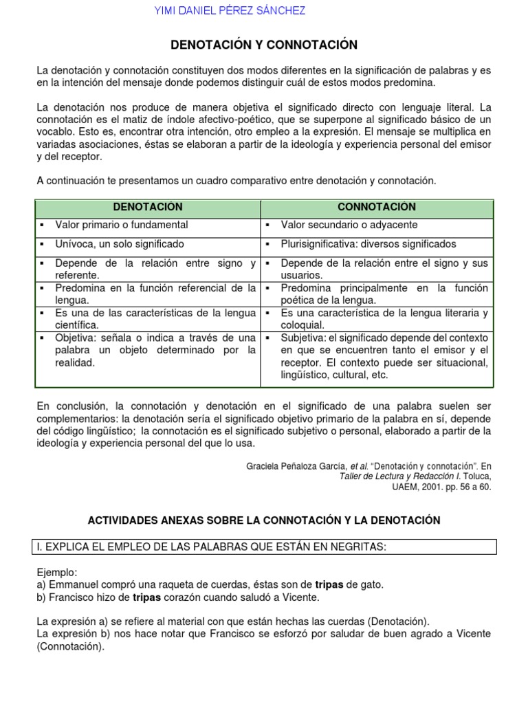 Denotación y Connotación | PDF | Connotación | Lingüística