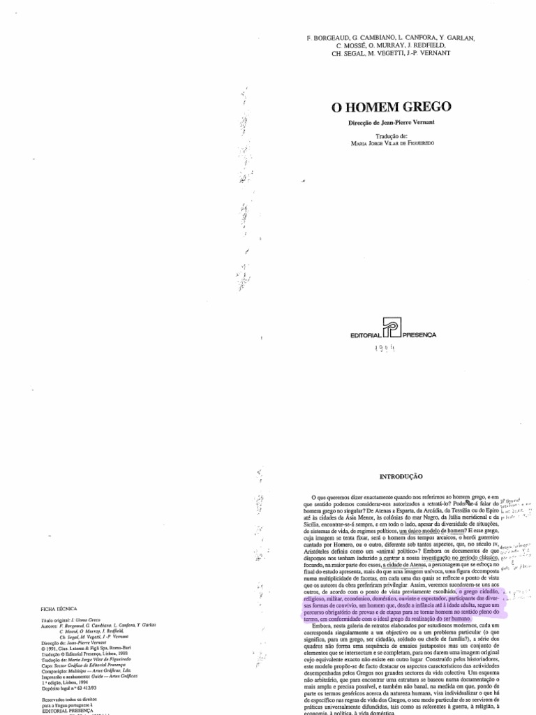 VERNANT, Jean-Pierre. O Homem Grego. 2009. | PDF | Esparta | Grécia Antiga