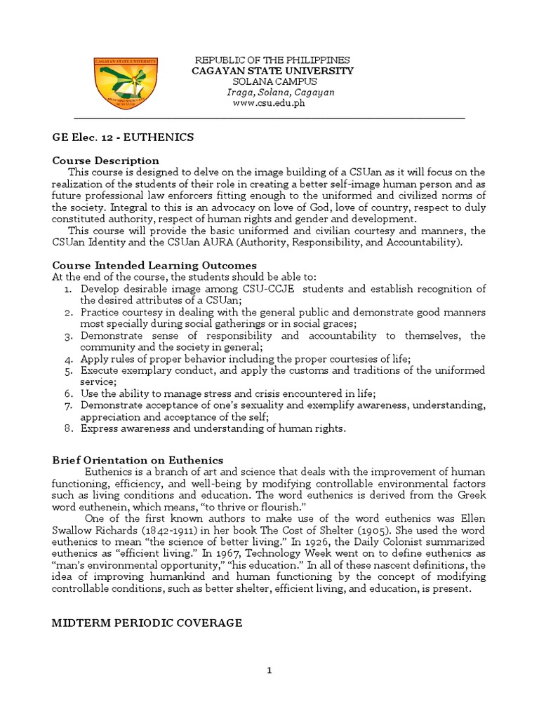 Euthenics Lecture 1 | PDF | Hygiene | Telephone