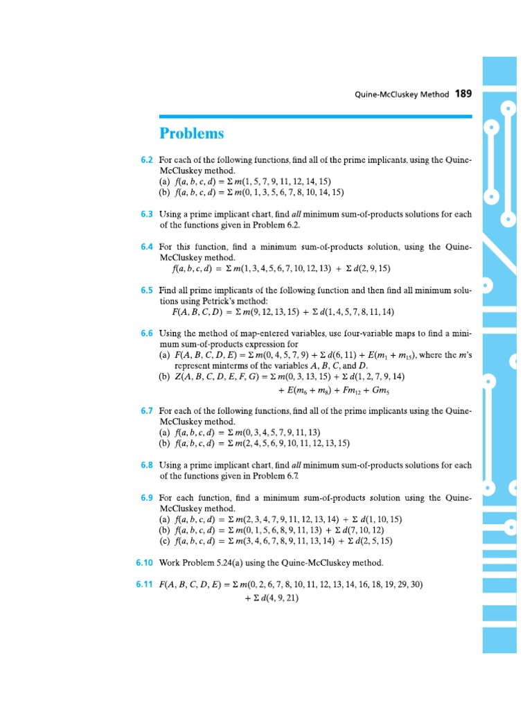 Quine McCluskey Problem Set | PDF