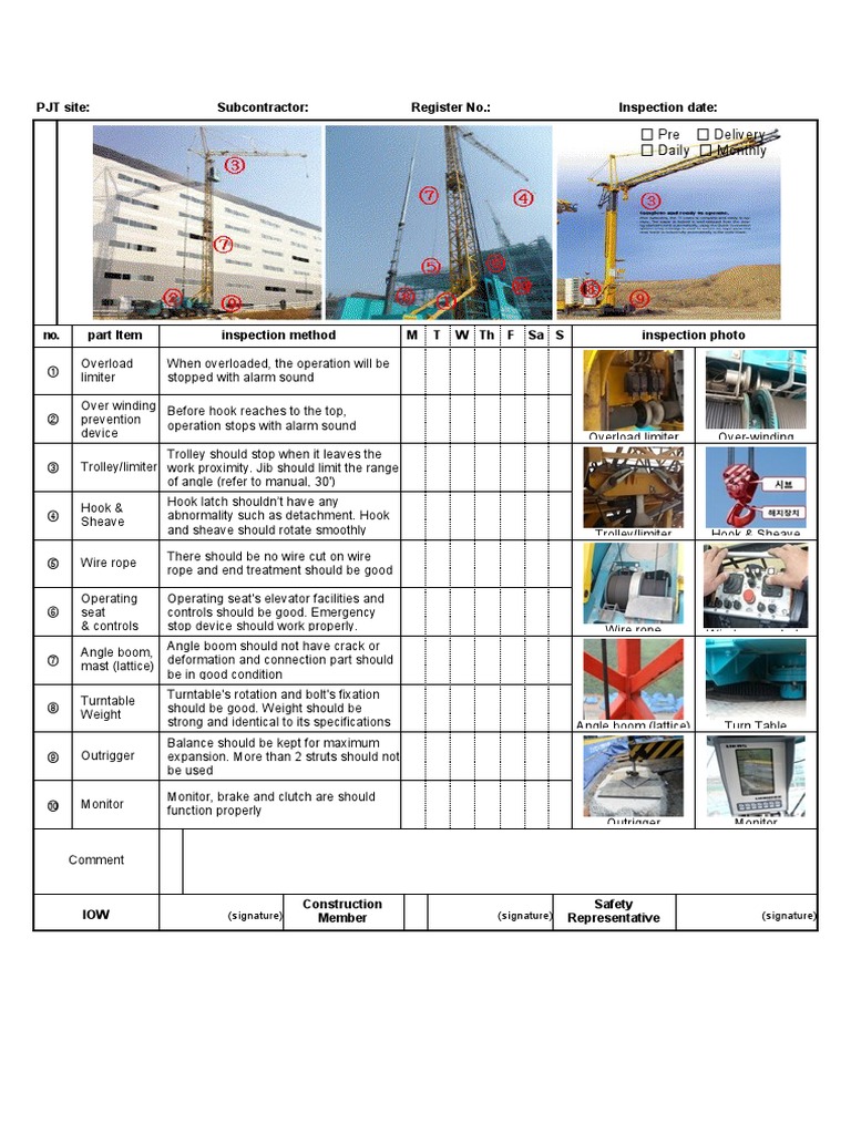 Self Erecting Crane Inspection | PDF | Equipment | Manufactured Goods