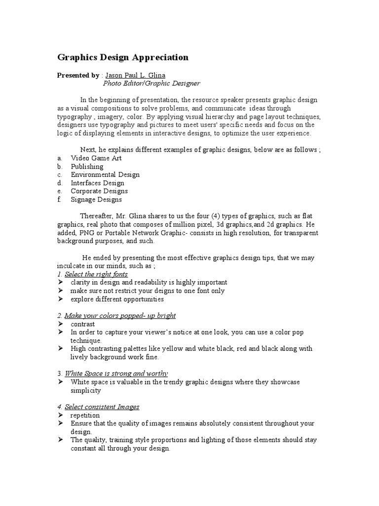 Graphics Design Appreciation by Jason Paul L. Glina | PDF | Graphic ...