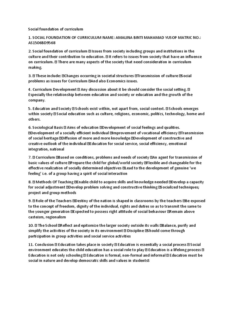 Social Foundations of Curriculum Explained | PDF | Society | Curriculum