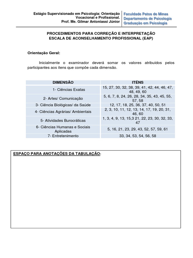 Procedimentos para Correção e Interpretação Eap | PDF