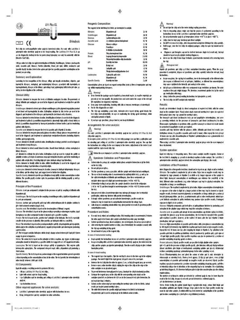 LabStrips U11 Plus GL | PDF | Urine | Medical Specialties