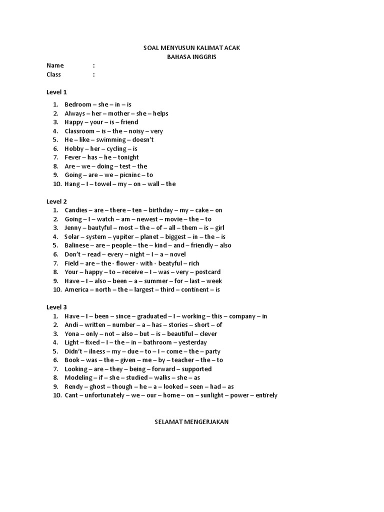 Soal Menyusun Kalimat Acak | PDF