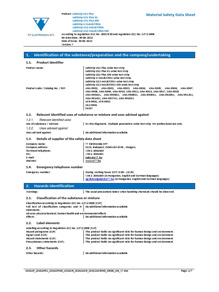 LabStrip Urine Test Strips MSDS | PDF | Firefighting | Waste