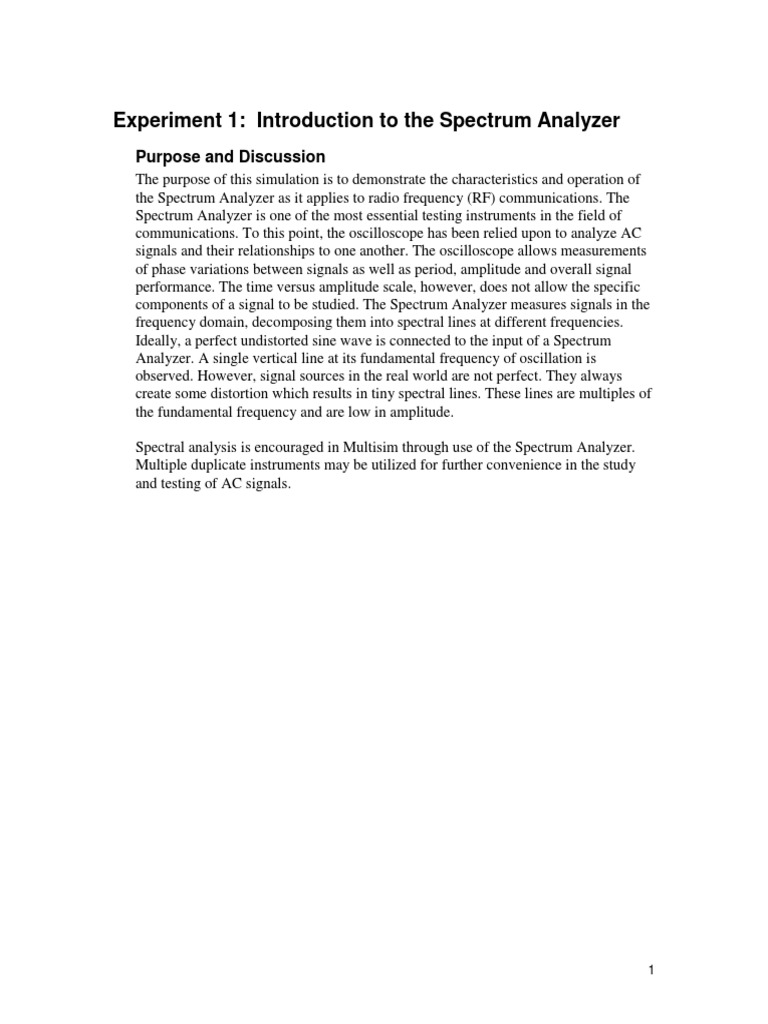 Experiment 1 Introduction To The Spectru | PDF | Spectral Density | Frequency