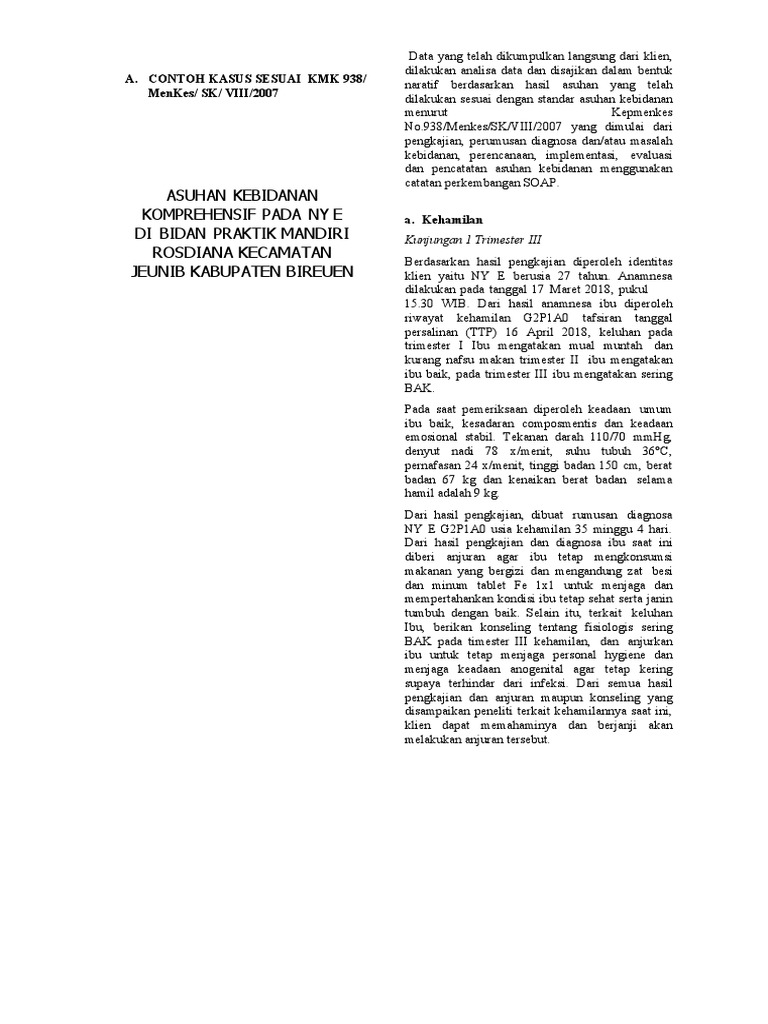 Contoh Kasus Sesuai KMK 938 | PDF | Kesehatan Holistik
