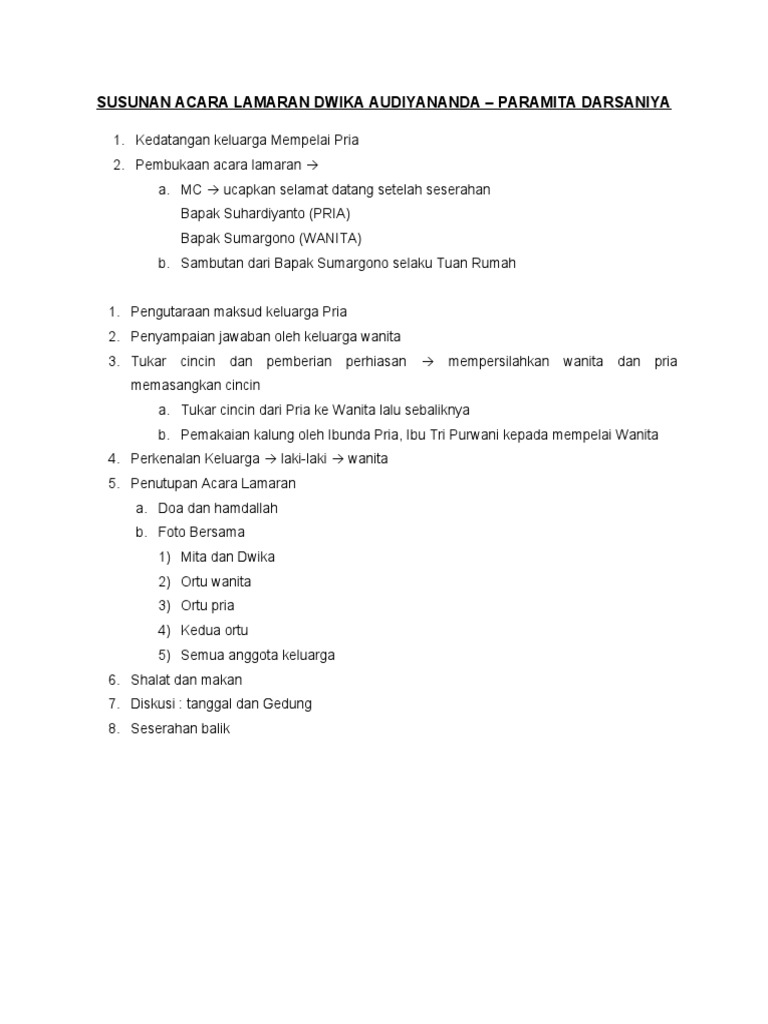 Susunan Acara Lamaran | PDF