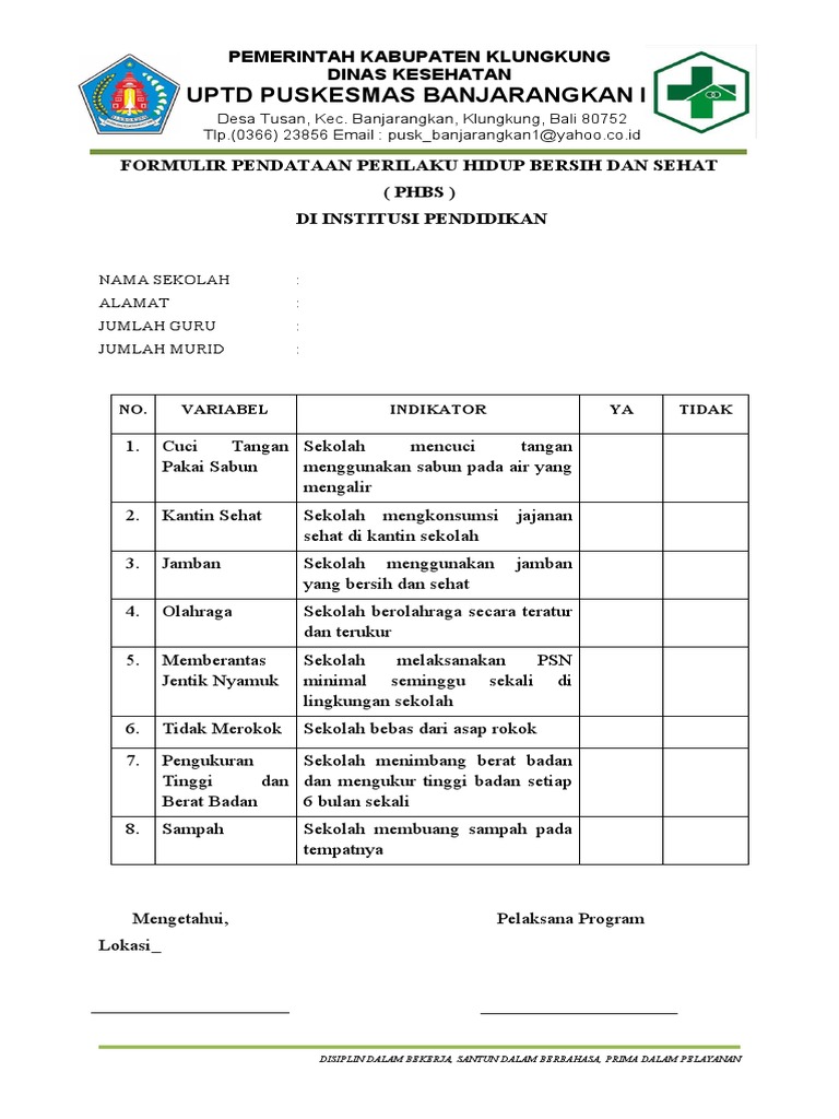 Form Phbs Sekolah | PDF