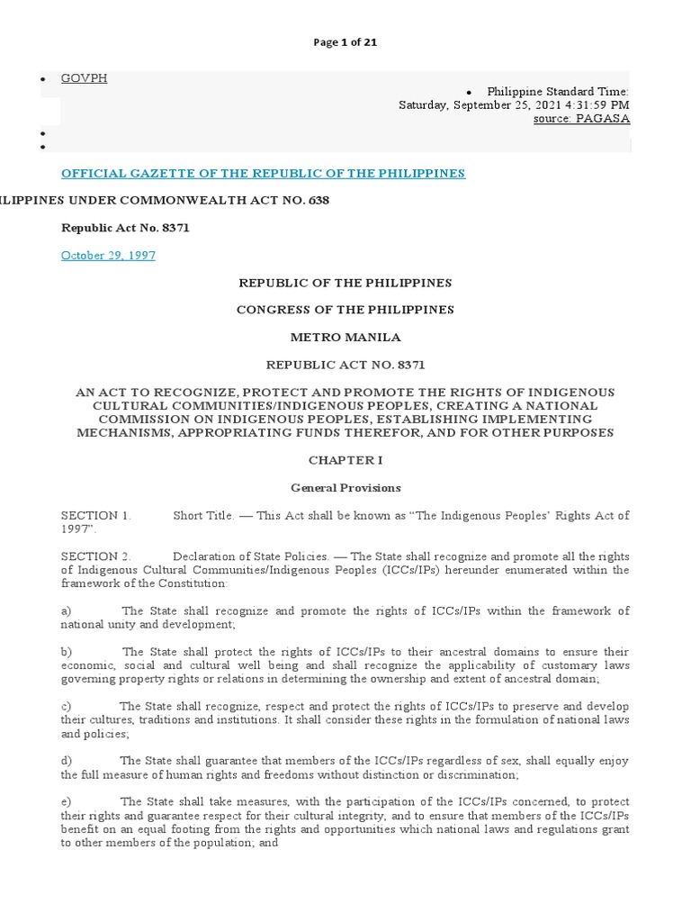 Ipra Law R.A. 8371 | PDF | Intellectual Property | Traditional Knowledge