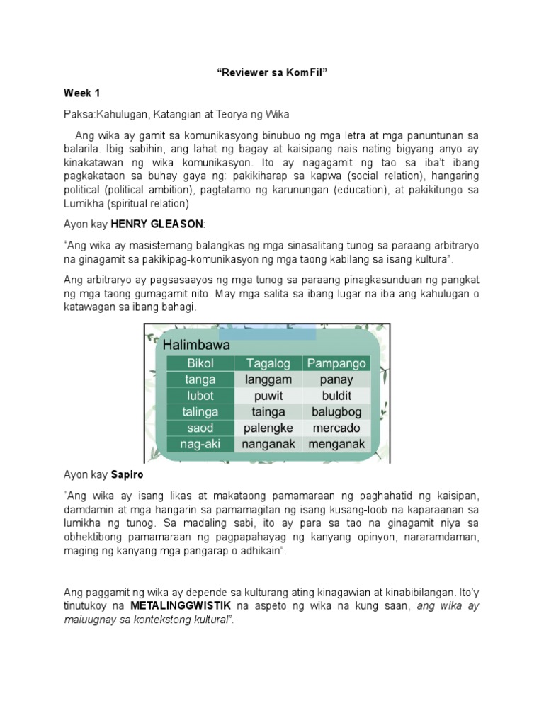 Reviewer Sa KomFil | PDF