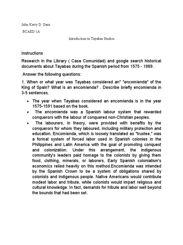 John Kerry D. Daus - BCAED 1A - ITS | PDF | Former Spanish Colonies | Spanish Empire