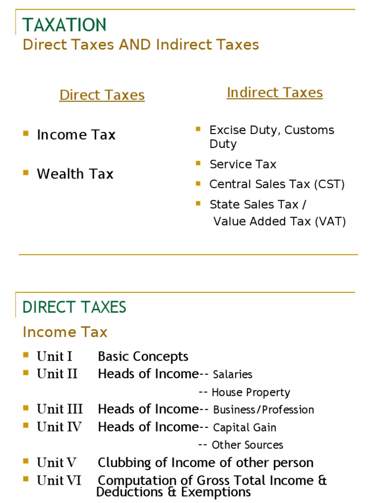 Overview of Direct and Indirect Taxes | PDF | Capital Gains Tax | Taxes