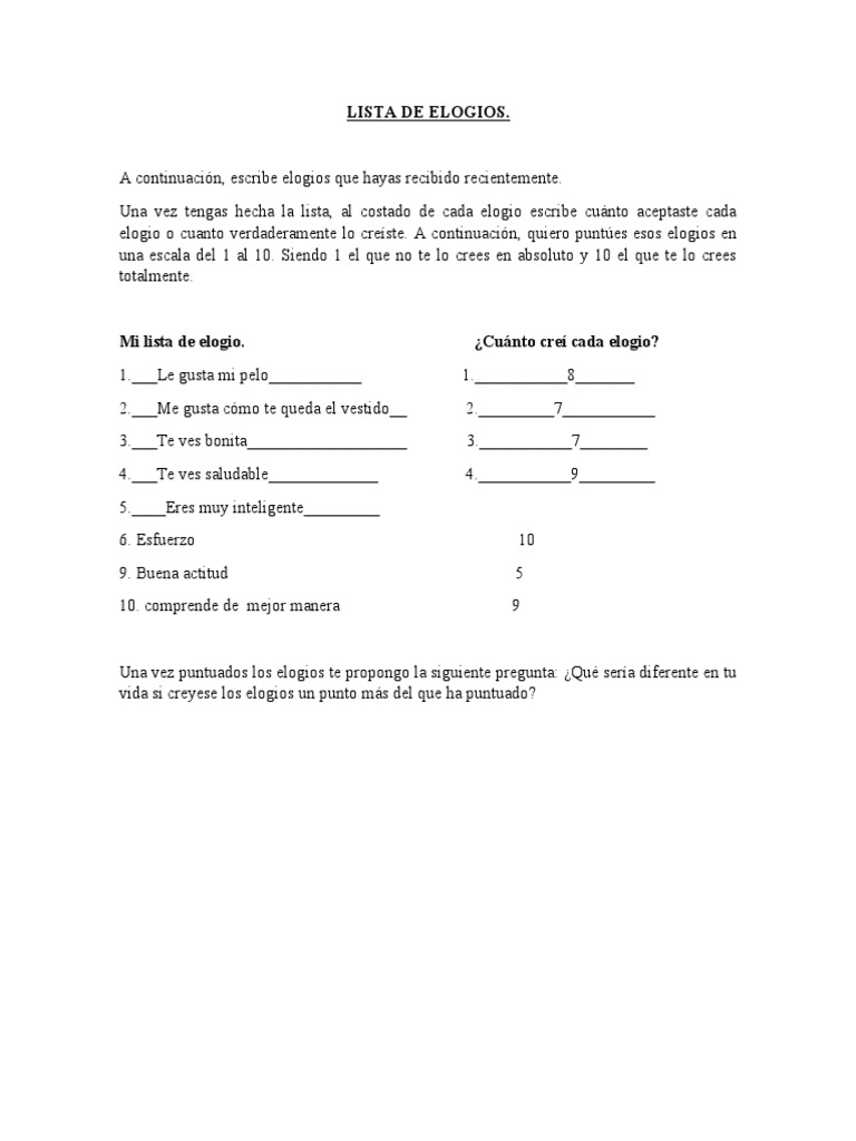 Tecnica Lista de Los Elogios | PDF