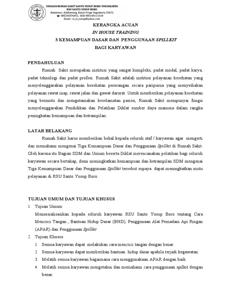 Kerangka Acuan in House Training 3 Dasar Beserta Penggunaan Spilkit | PDF