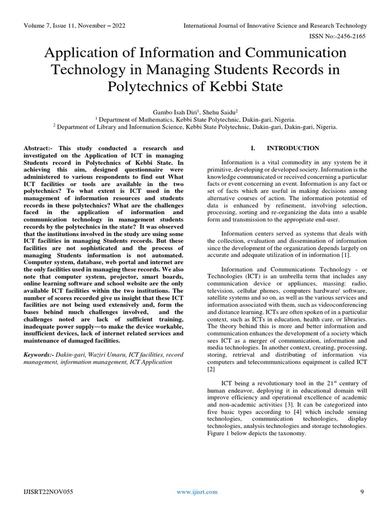 Application of Information and Communication Technology in Managing ...