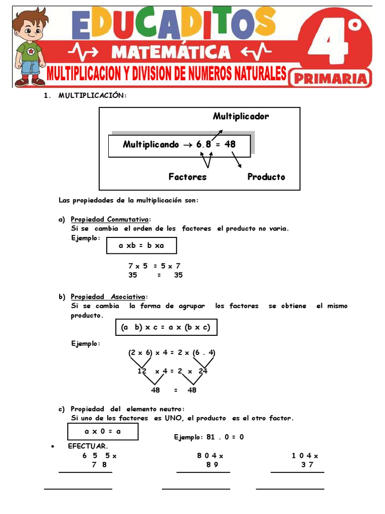 Multiplicación y División para 4º Grado | PDF | División (Matemáticas ...