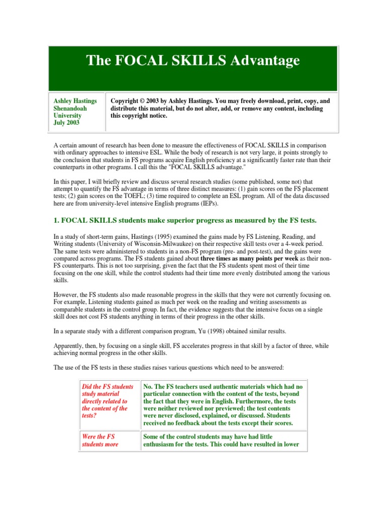 The Focal Skills Advantage | PDF | Test Of English As A Foreign ...