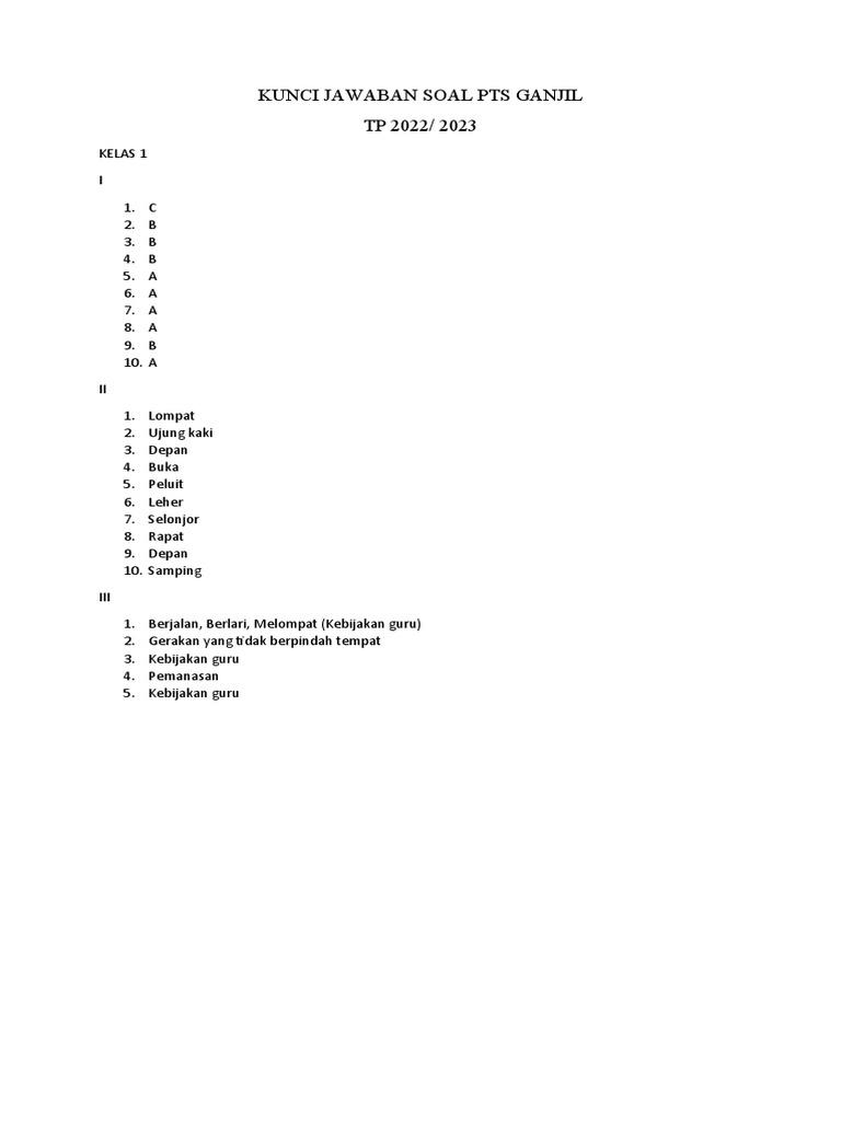 Kunci Jawaban PENJAS 1 SD 6 | PDF