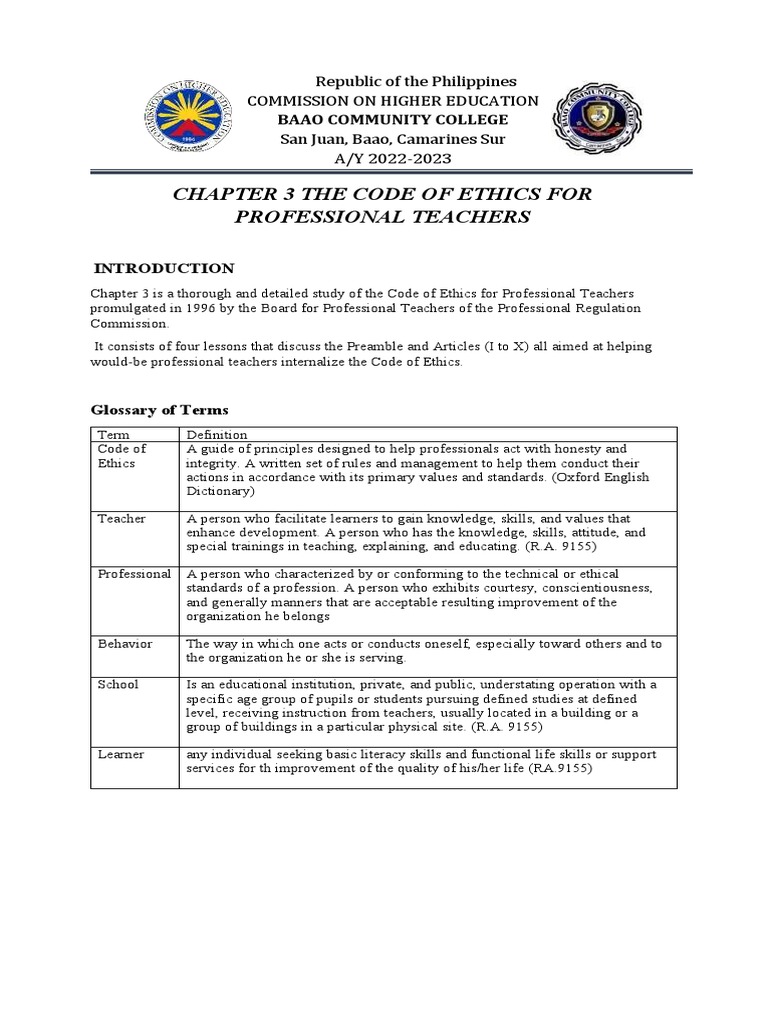An In-Depth Analysis of the Code of Ethics for Professional Teachers in ...