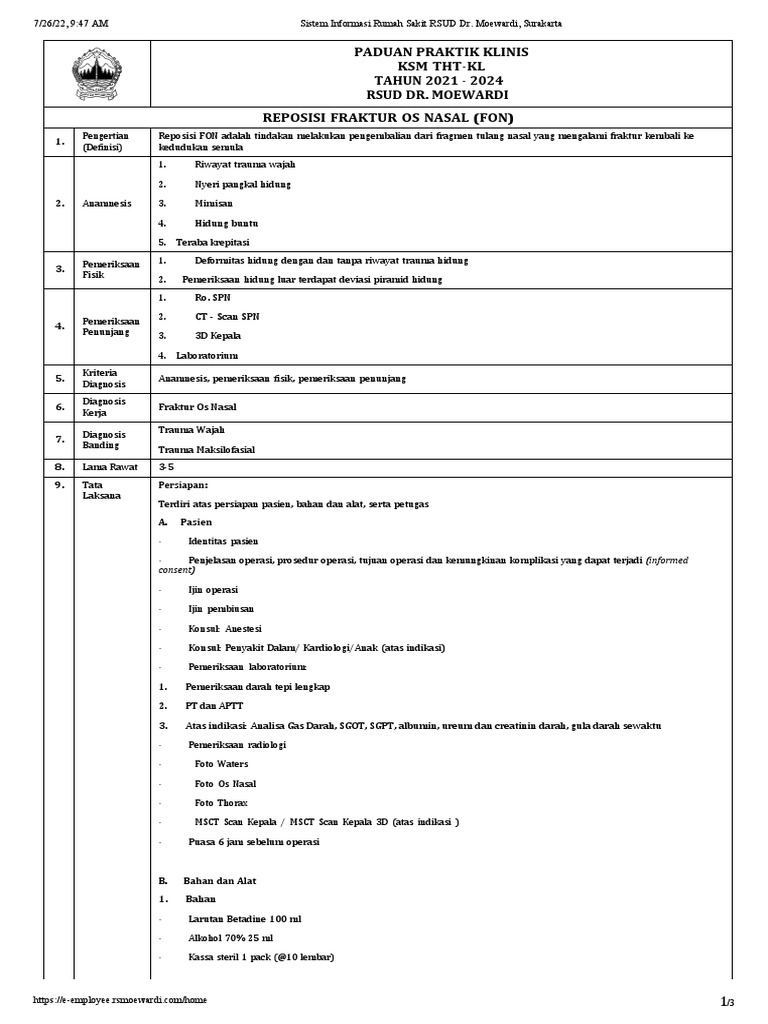 Reposisi Fraktur Os Nasal (Fon) | PDF