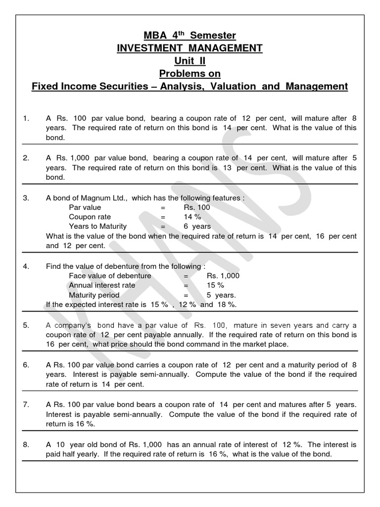 IAPM Fixed Incom Sec. Bond Problems | PDF | Bonds (Finance) | Yield (Finance)