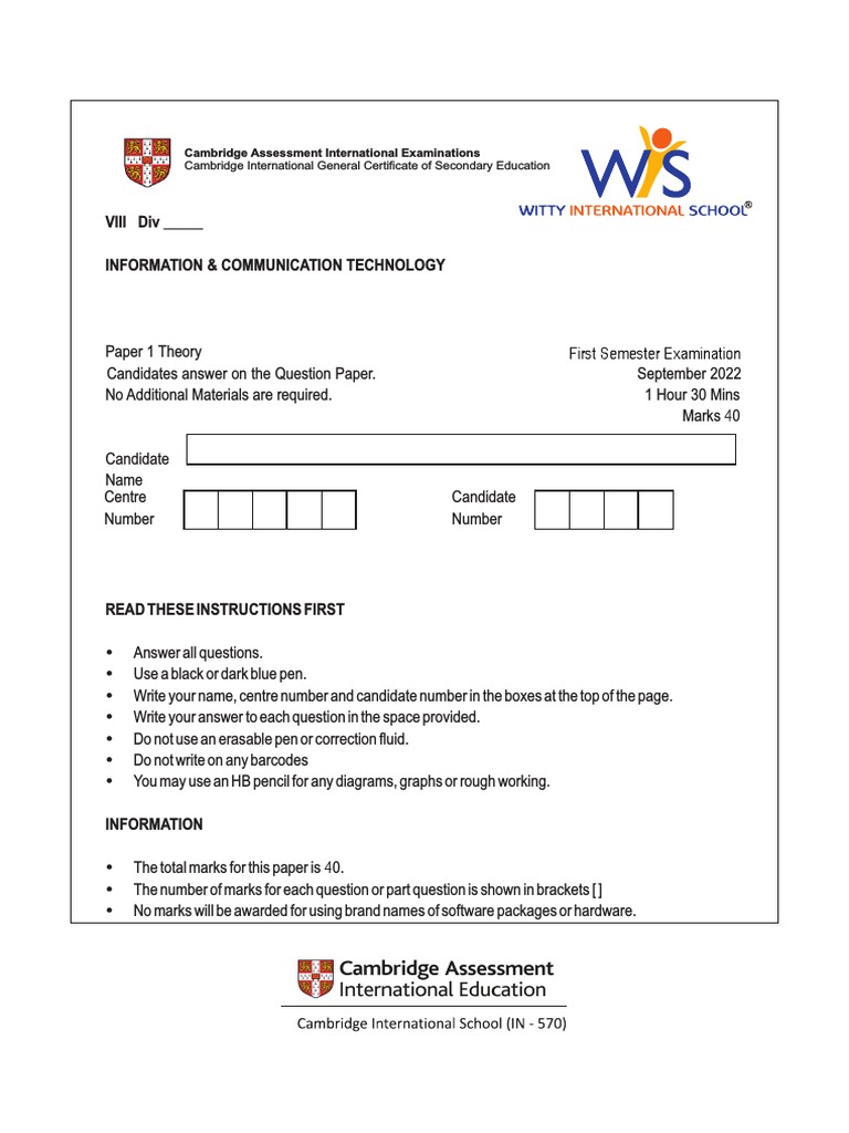 Grade 8 Model Paper ICT | PDF | Educational Technology | Computing