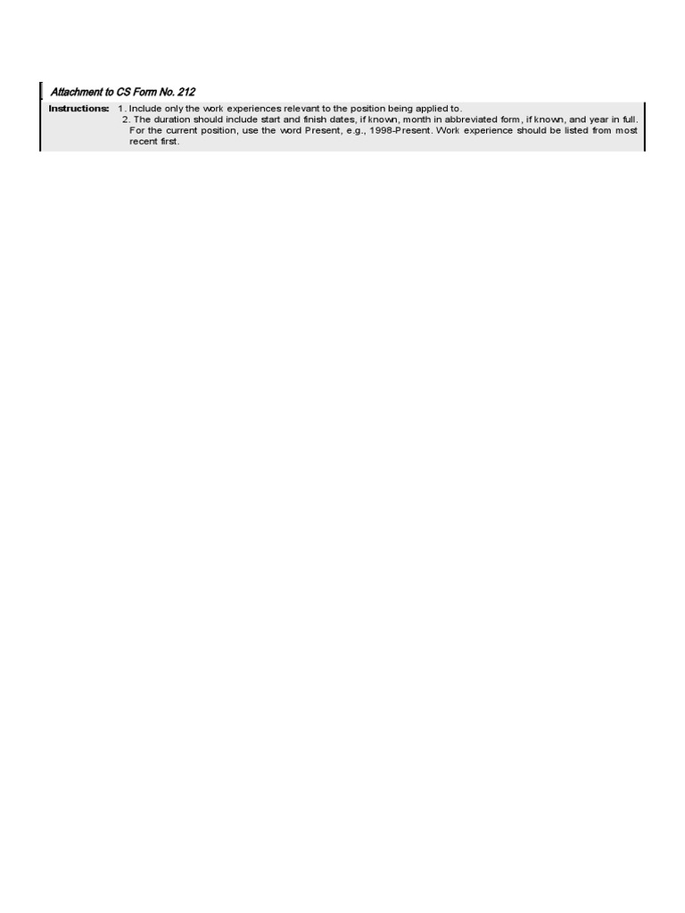 Cs - Form - No. - 212 Additional Experience Sheet | PDF | Records ...