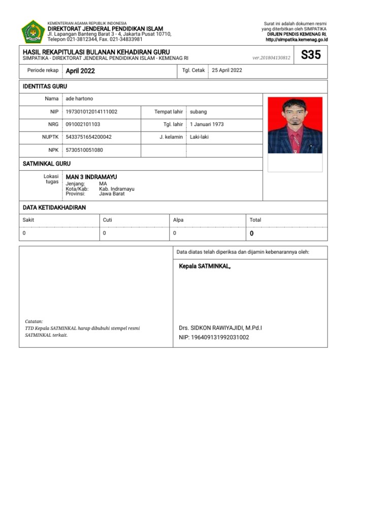 COntoh Absen S35 SIMPATIKA | PDF