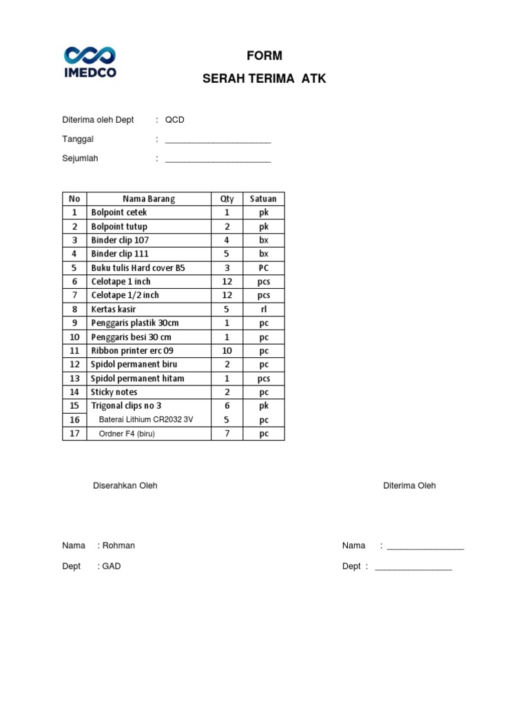 Serah Terima ATK QCD | PDF