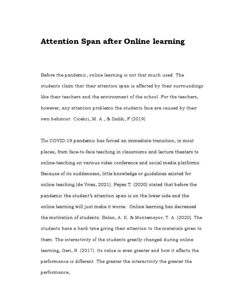 Attention Span After Online Learning | PDF | Educational Technology ...