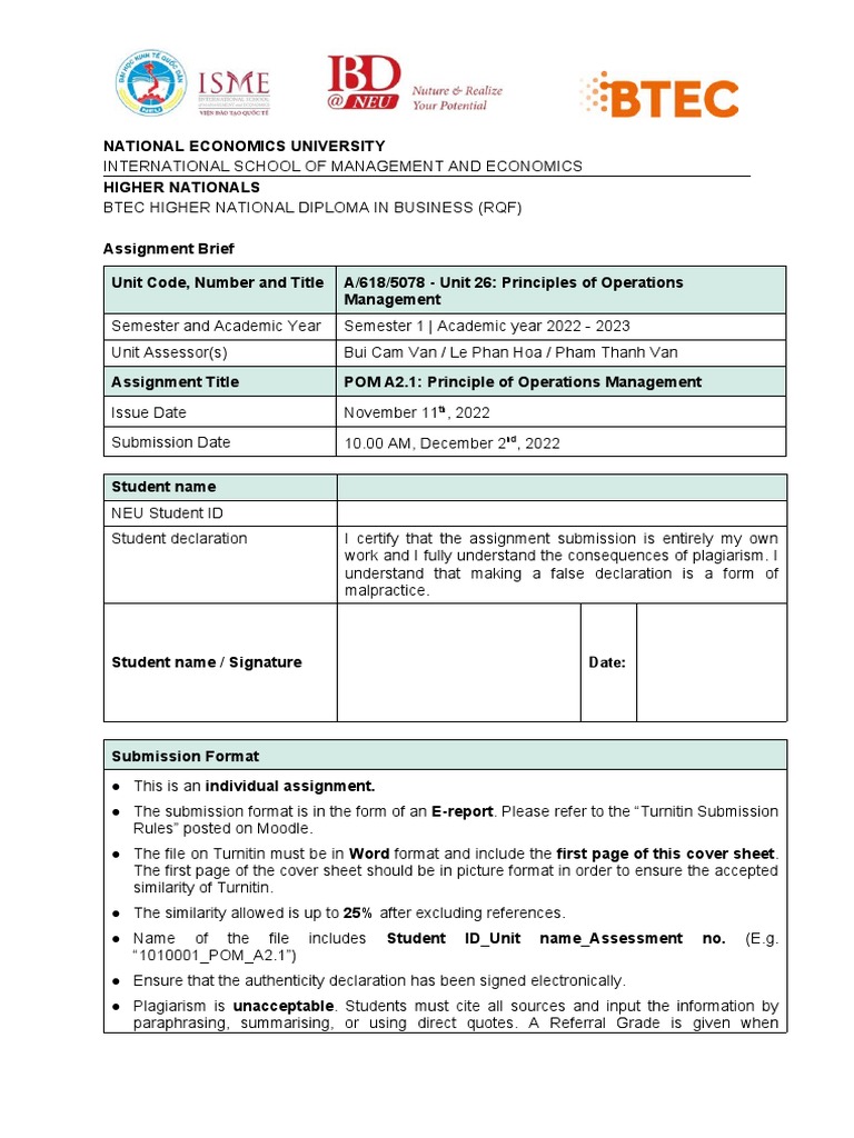 POM A2.1 Brief | Download Free PDF | Risk | Turnitin