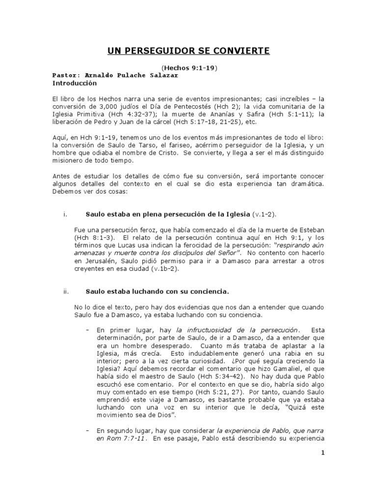 Conversión de Saulo en Hechos 9:1-19 | PDF | Pablo el apóstol | Cristo ...