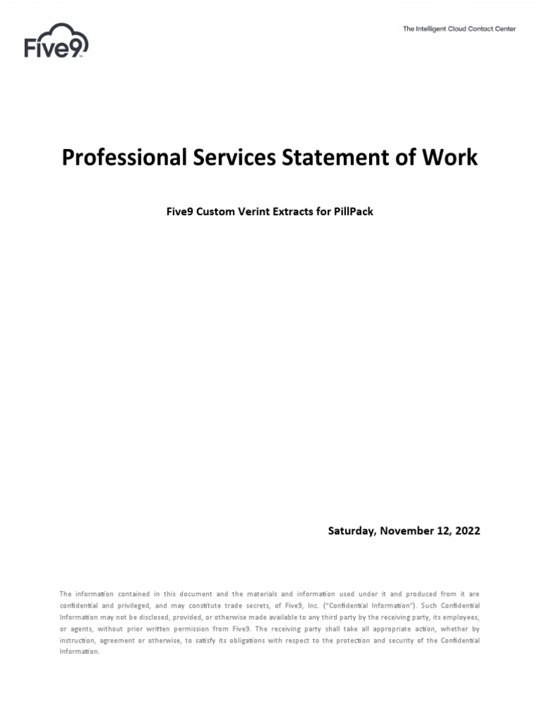 Five9 - PillPack - SOW For Custom Verint Extracts - 11.9.2022 ...