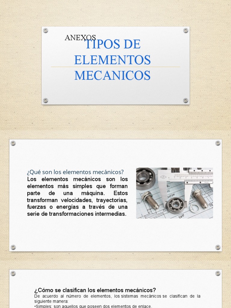 Tipos de Elementos Mecanicos | PDF | Eje | Rodamiento (Mecánico)